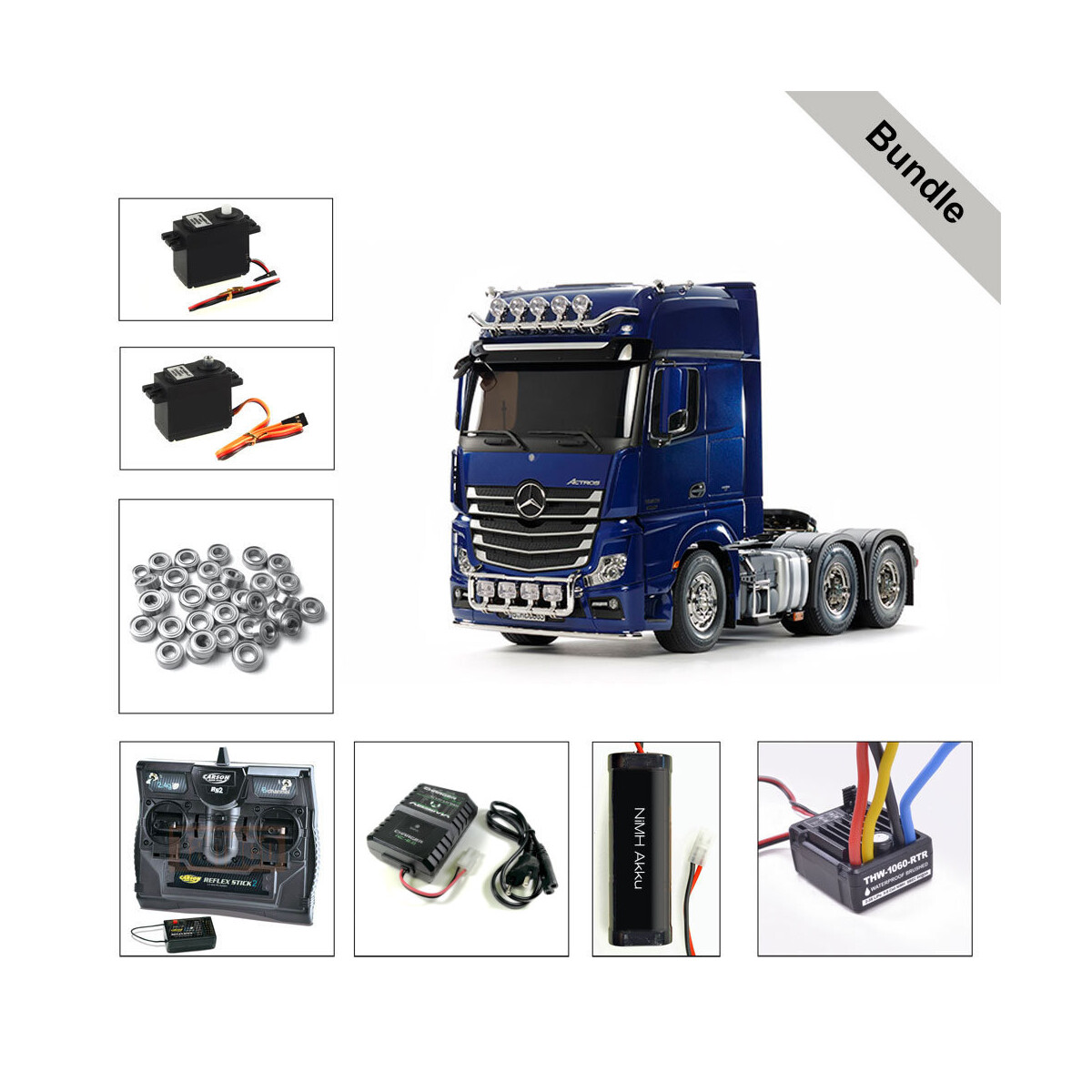 Tamiya 56354 MB Actros 3363 Pearl Blue vorlackiert BUNDLE Silver