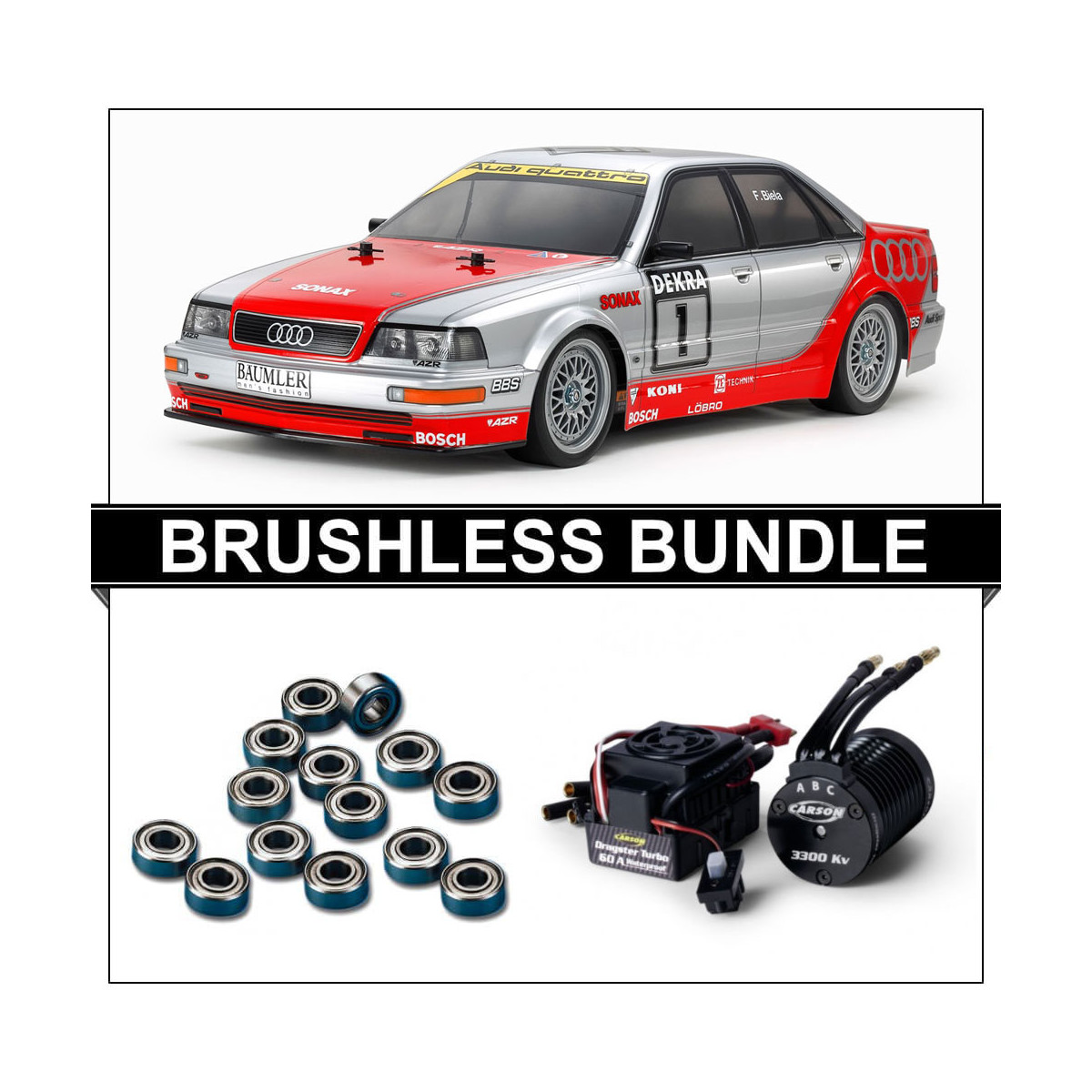Tamiya 58699 Audi V8 1992 Tourenwagen (TT-02) BRUSHLESS-BUNDLE