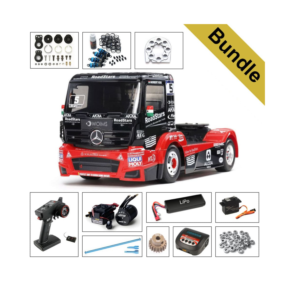Tamiya 58683 M-B Race Truck Actros MP4 TT-01E BUNDLE "Gold"